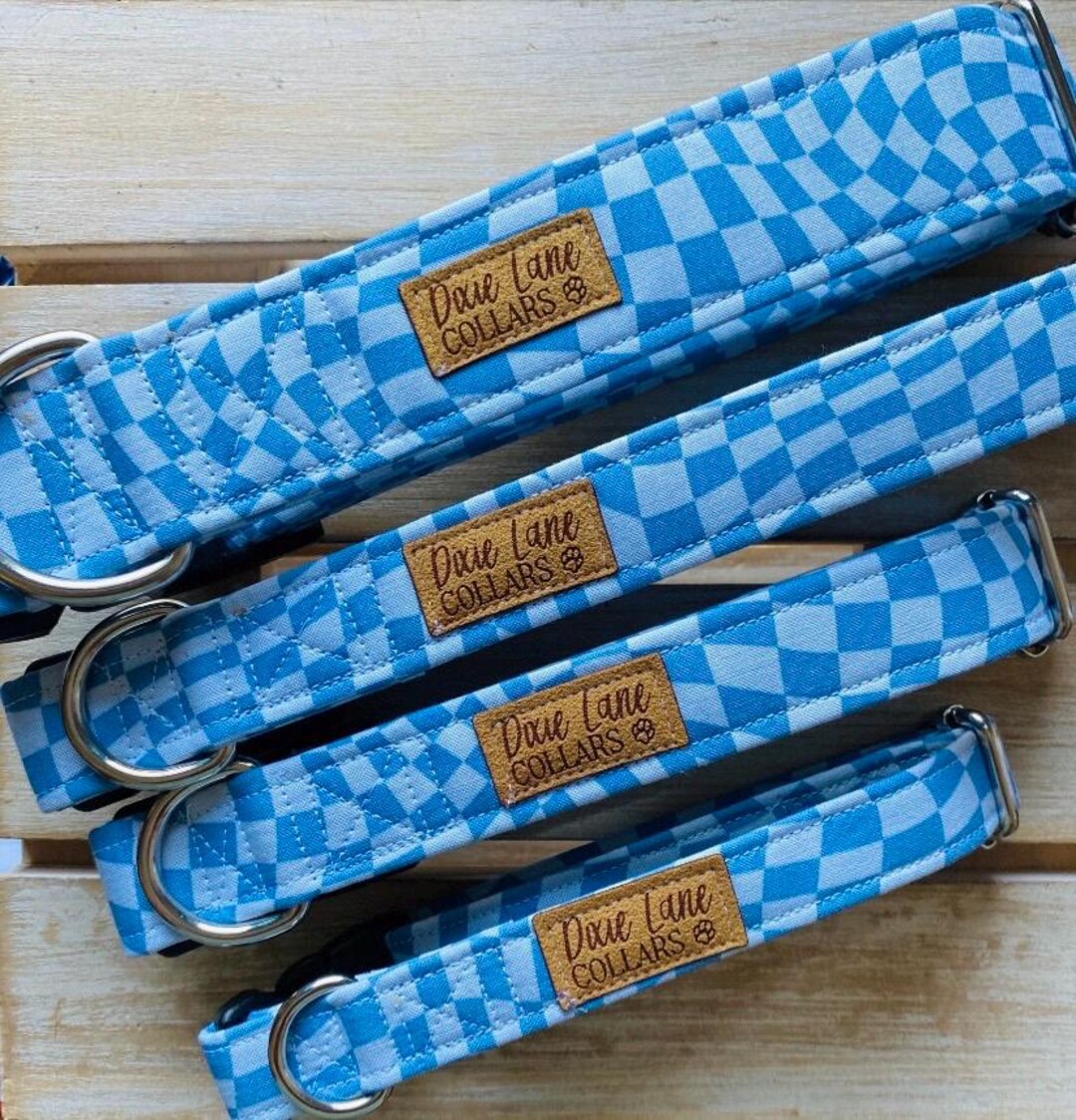 Blue Wavy Racing Checker Dog Collar, Checkered Collar, Dixie Lane ...