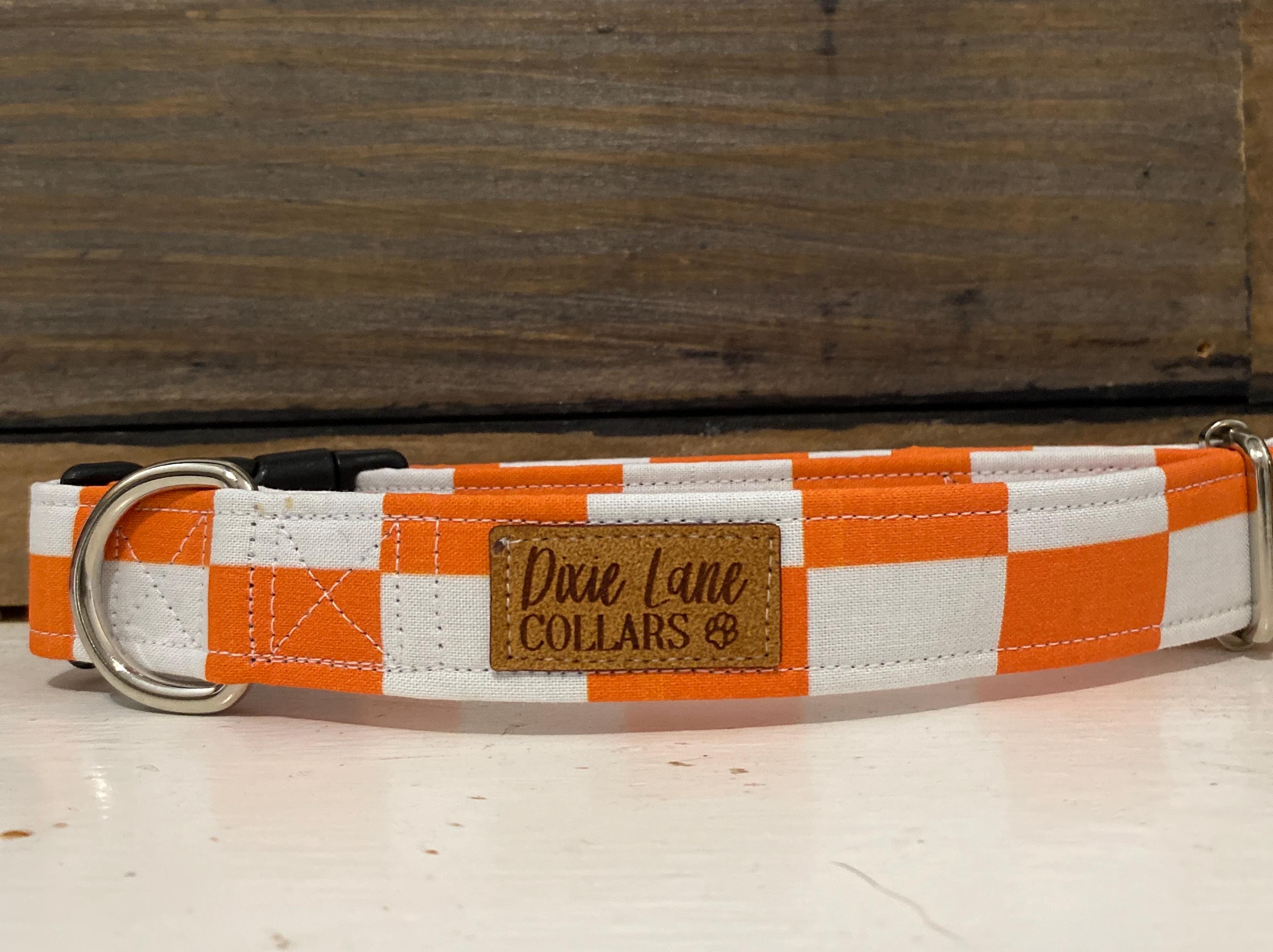 Orange Checkered Dog Collar, Handmade Adjustable Pet Collar, Tennessee ...