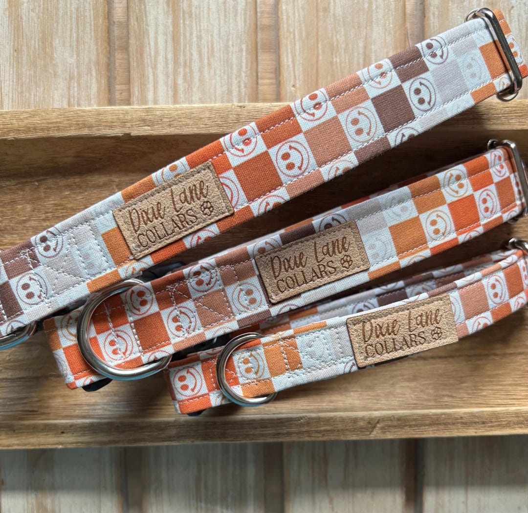 Brown and Orange Checker Smiles Dog Collar, Fall Checkered Collar ...