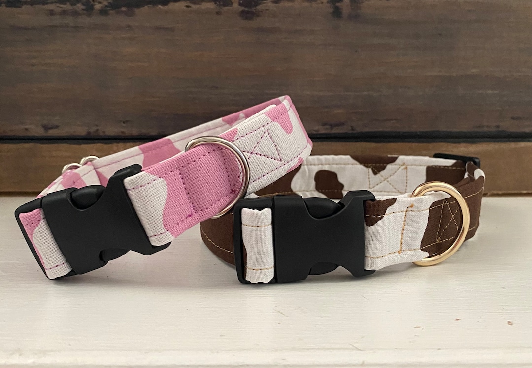Personalized Cow Print Dog Collar Western Dog Collar Pink Cow Brown Cow ...
