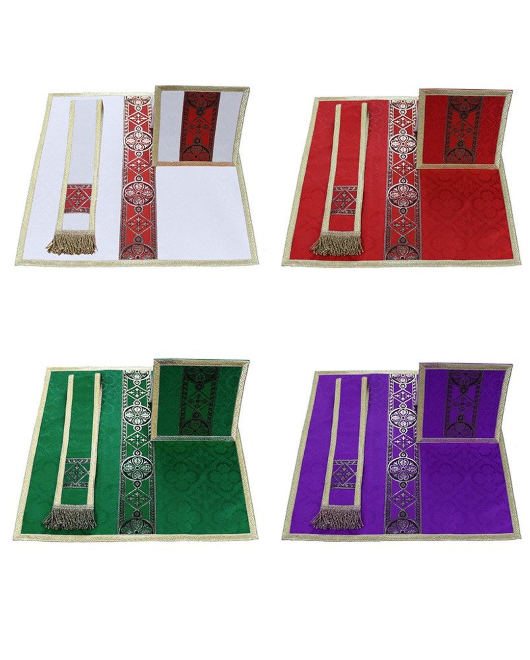 Set of 4 Burses, Maniples & Chalice Veils,four Colors Set White, Green ...
