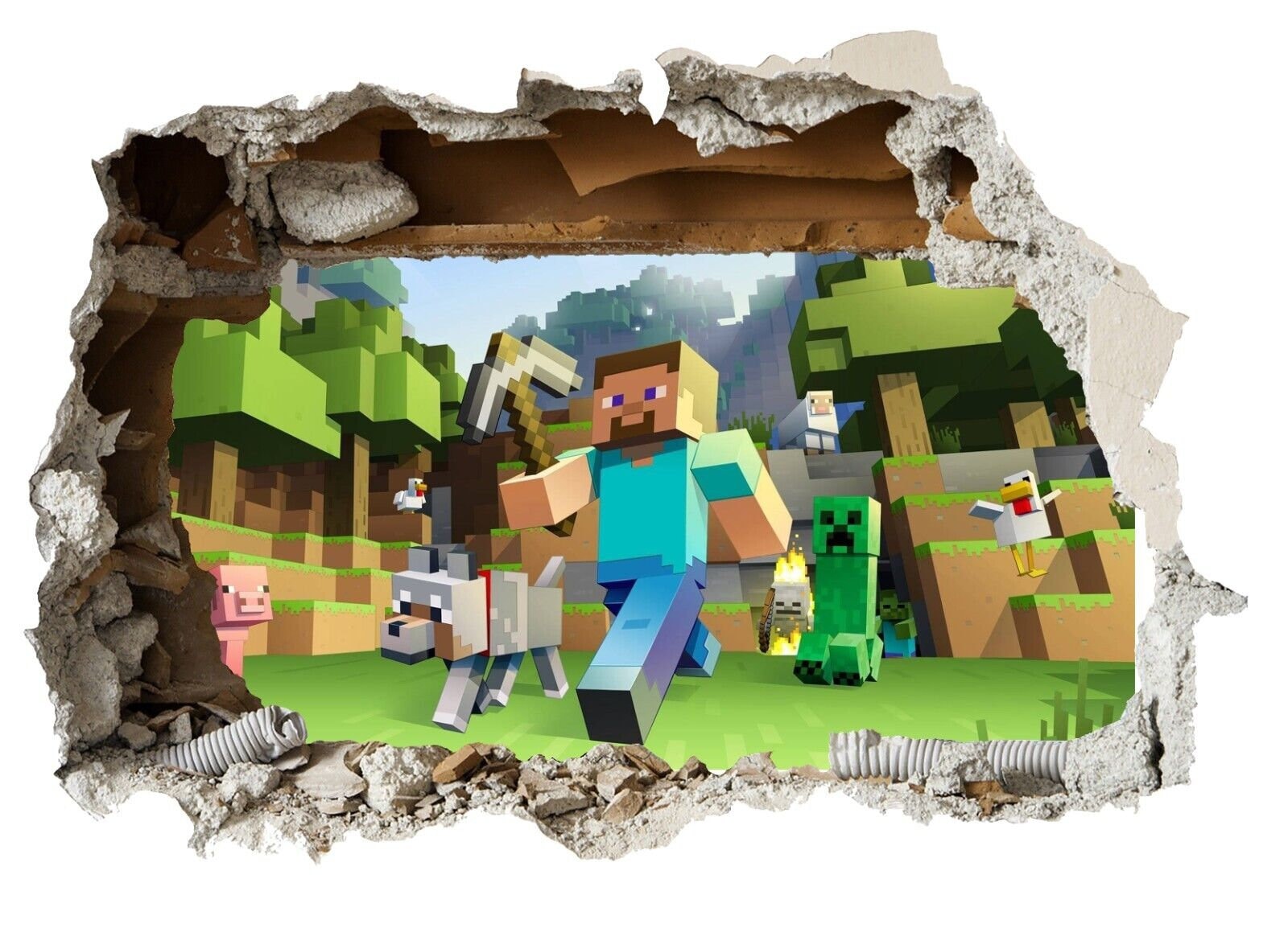 VARIOUS 3D Smashed Wall Mural Mining Gamer Miner Mine Craft Wall ...