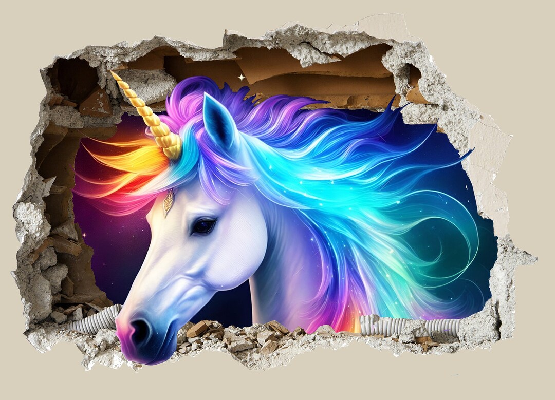 Rainbow Unicorn 3D Smashed Girl Wall Mural Unicorn Wall Sticker Girls ...