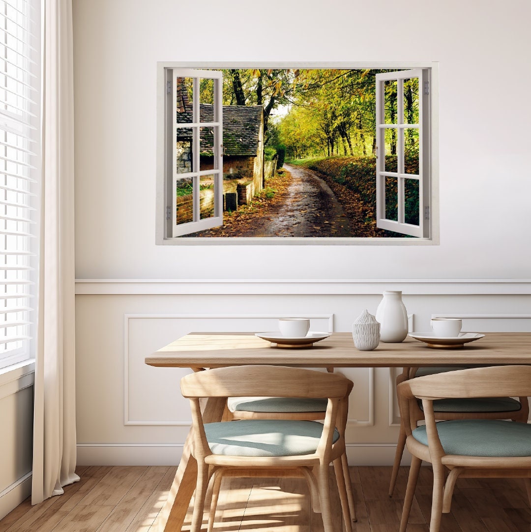 3D Fake Window Scenery Wall Sticker Realistic British Countryside House ...
