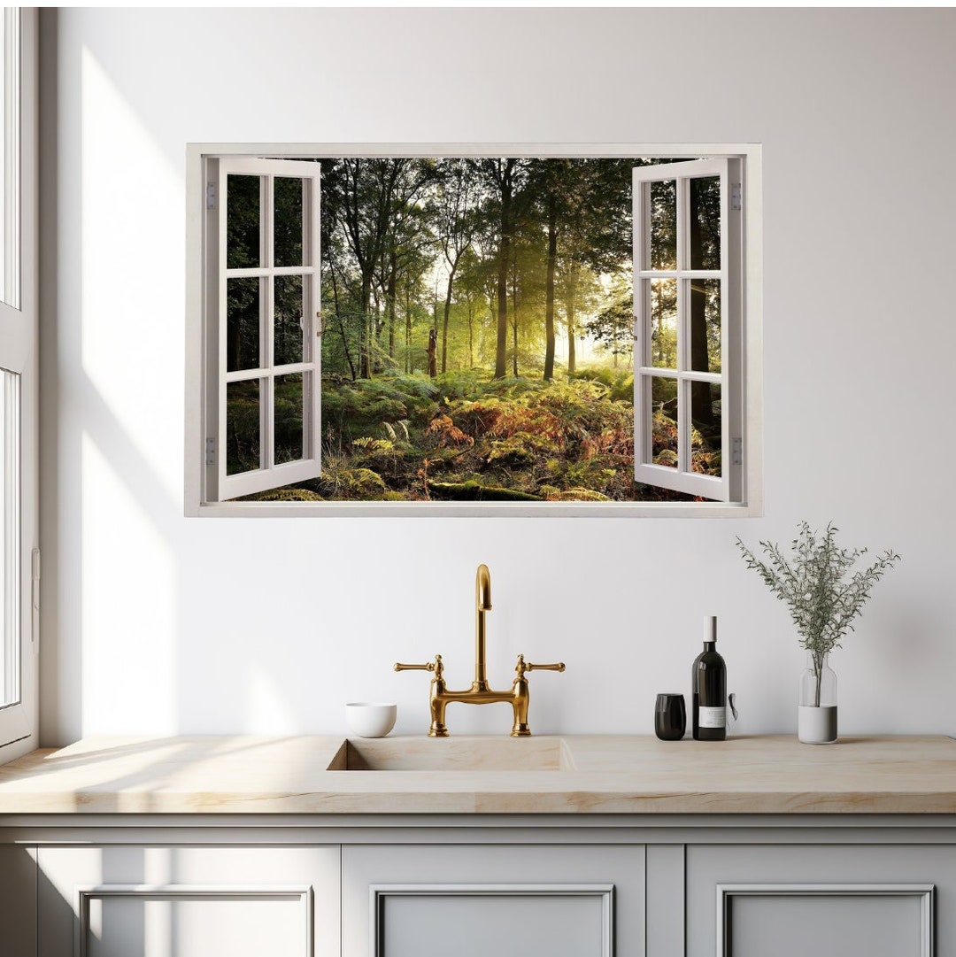 3D Fake Window Scenery Wall Sticker Realistic Green Forest View Decal ...