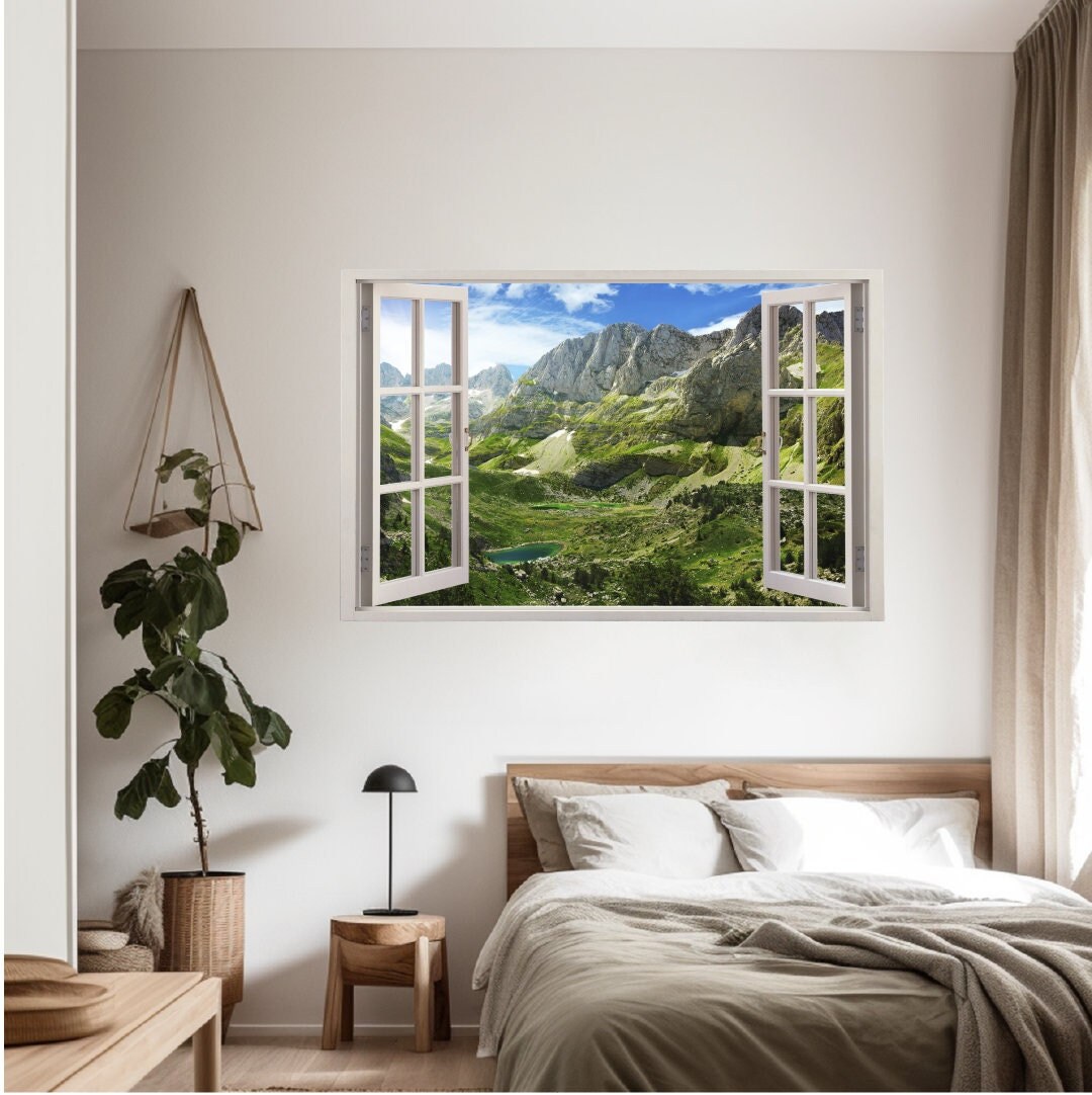 3D Fake Window Scenery Wall Sticker Realistic Mountain View Decal Home ...