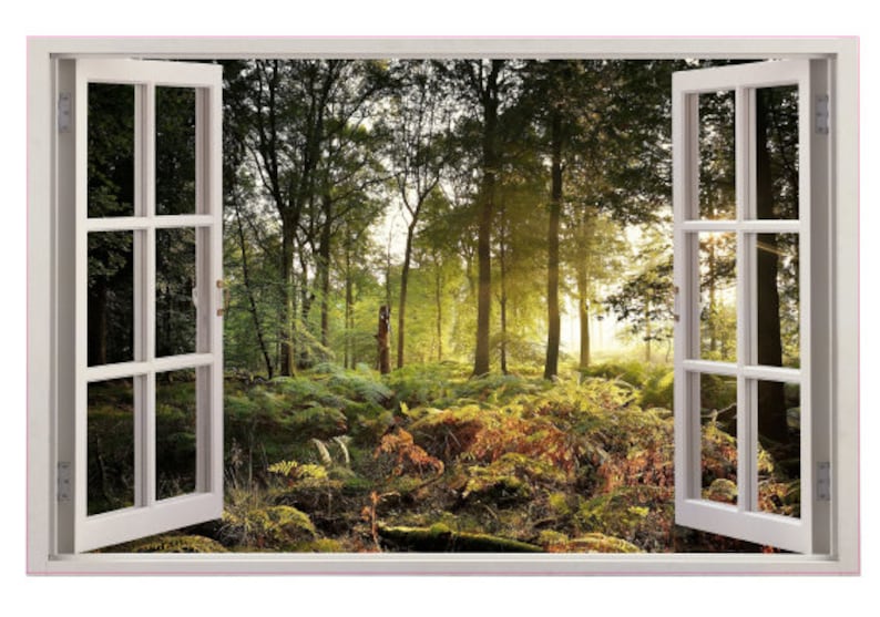 3D Fake Window Scenery Wall Sticker Realistic Green Forest View Decal ...