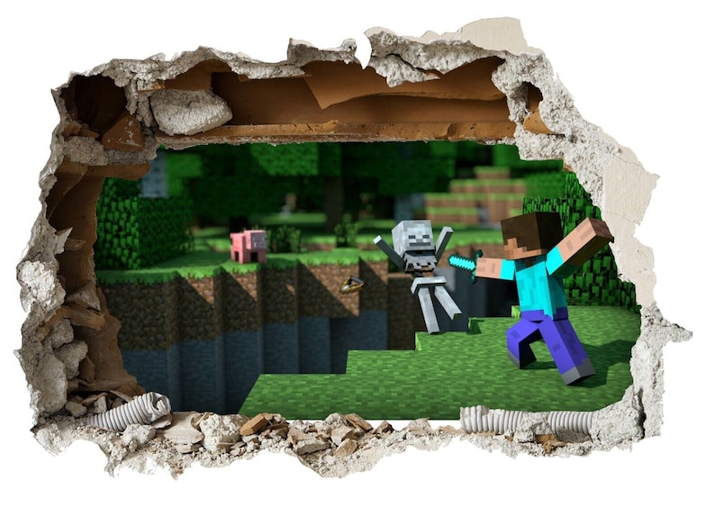 VARIOUS 3D Smashed Wall Mural Mining Gamer Miner Mine Craft Wall ...