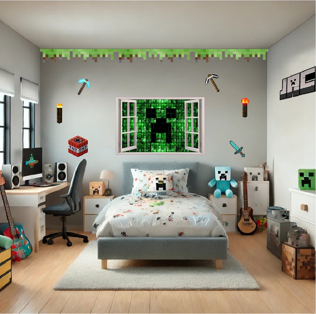3D Fake Window Minecraft Scenery Wall Sticker for Kids Bedroom or ...