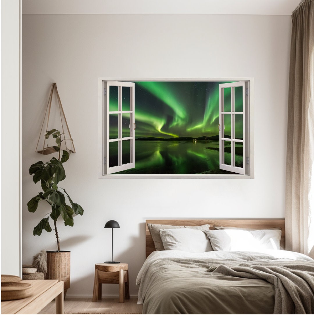 3D Fake Window Scenery Wall Sticker Realistic Northern Lights View ...