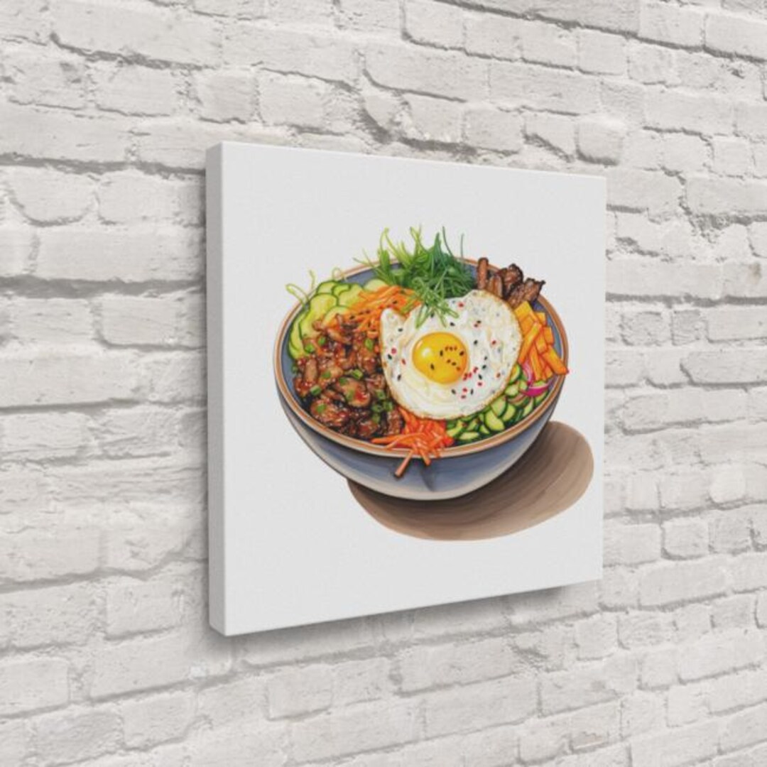 Bibimbap Wall Art – Minimalist Food Illustration Print on Glass or ...