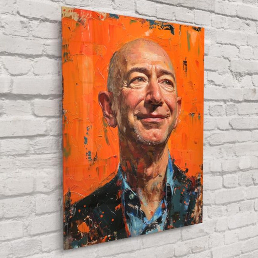 Jeff Bezos Portrait – Visionary Entrepreneur Art With Bold Orange ...