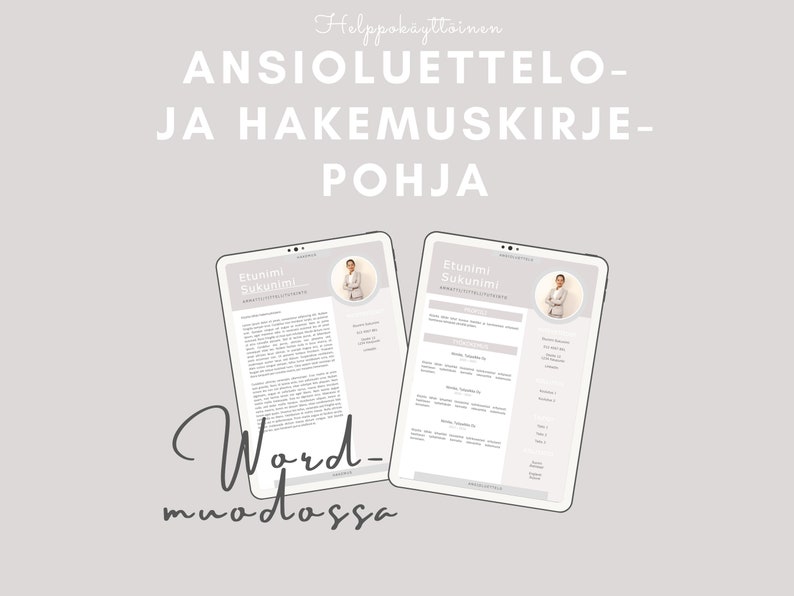 Ansioluettelo Malli CV Malli Hakemuskirje Resume Mallipohja - Etsy ...