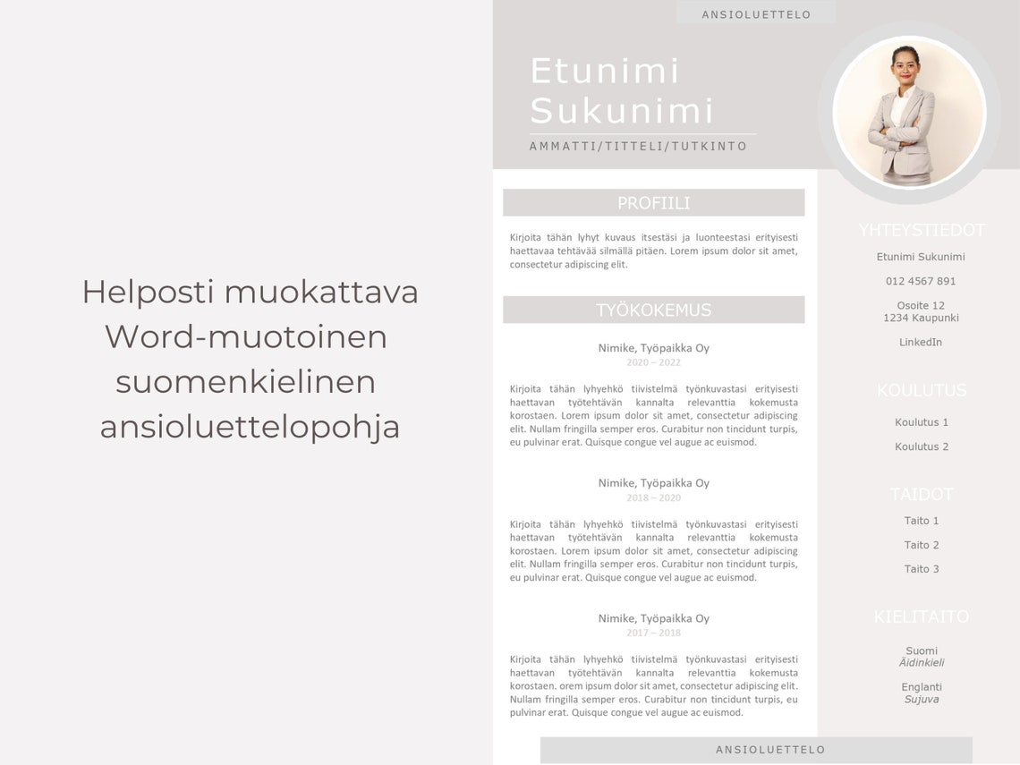 Ansioluettelo Malli CV Malli Hakemuskirje Resume Mallipohja - Etsy Australia