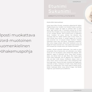 Ansioluettelo Malli CV Malli Hakemuskirje Resume Mallipohja - Etsy ...