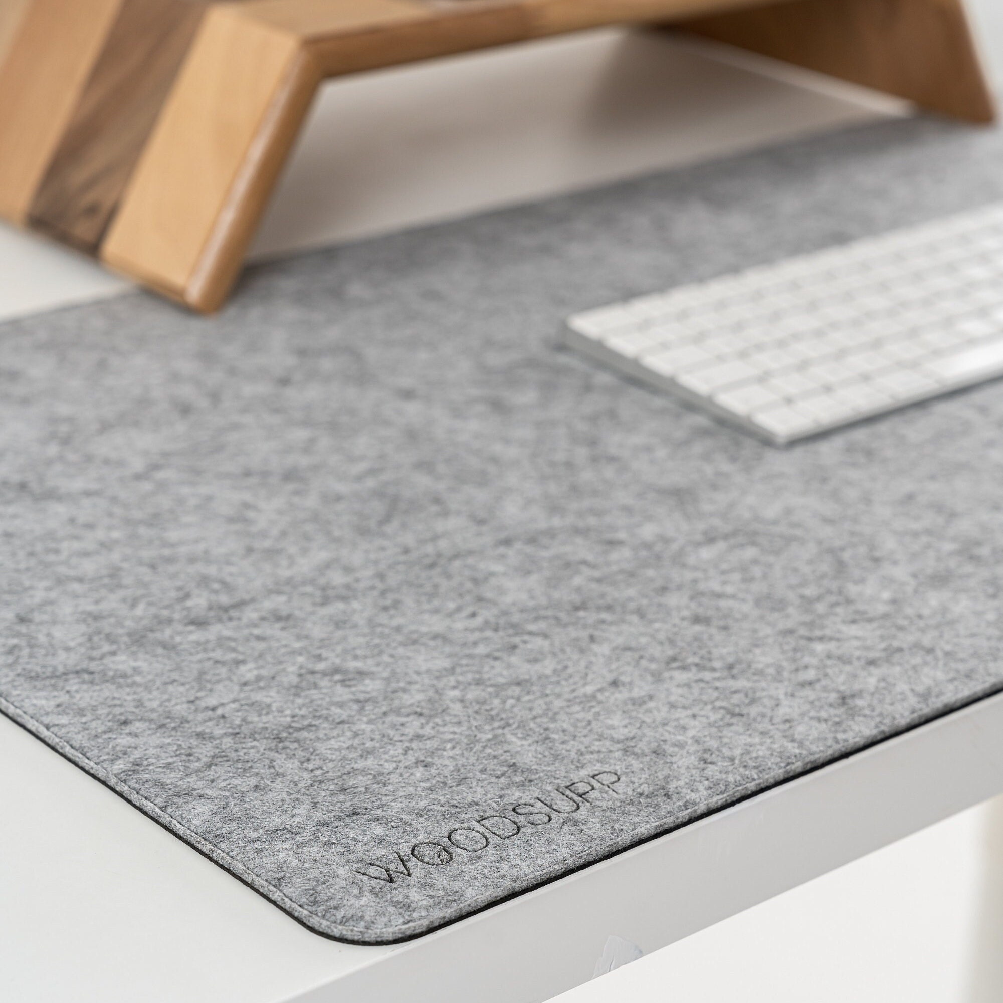 Felt and Leather Double Sided Desk Mat - 15"x35", Desk Blotter Pad ...