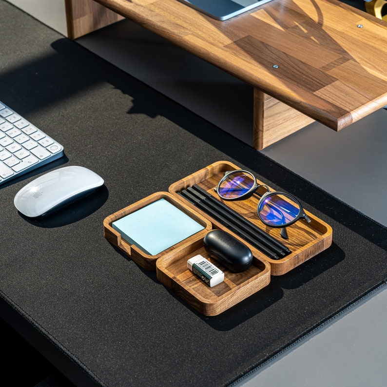 Large Wooden Tray, Catch All Tray, Desk Organization Set, Wooden Desk ...