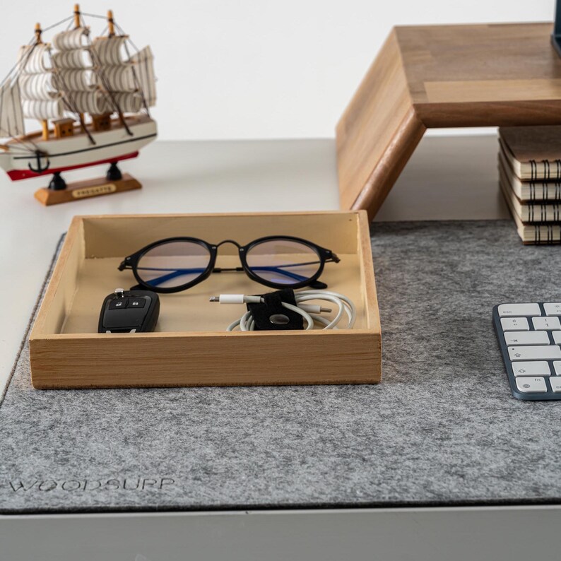 Wooden Catchall Tray Organizer, Wooden Desk Tray, Valet Tray, Office ...