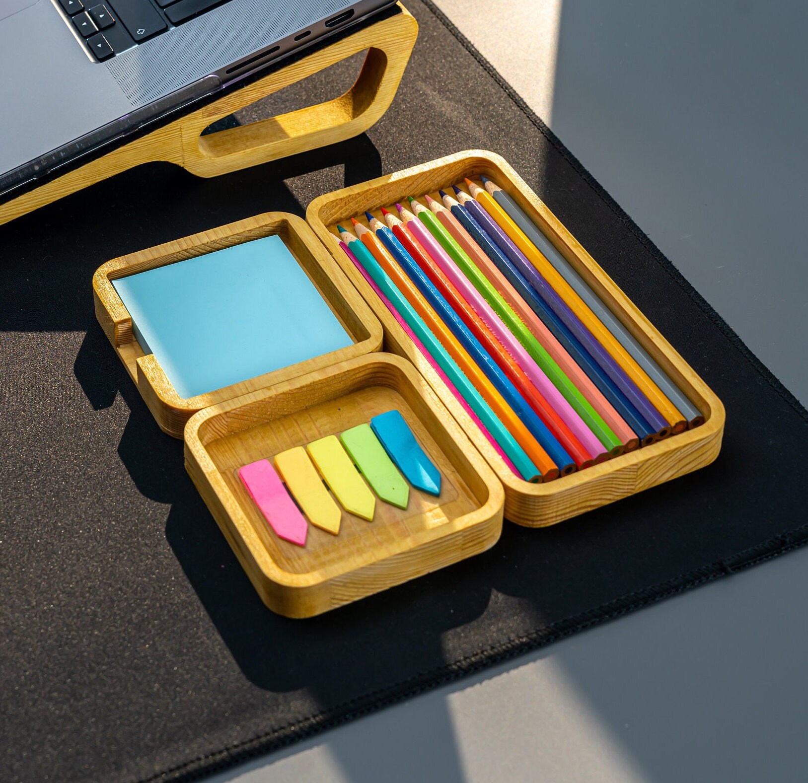 Large Wooden Tray, Catch All Tray, Desk Organization Set, Wooden Desk ...