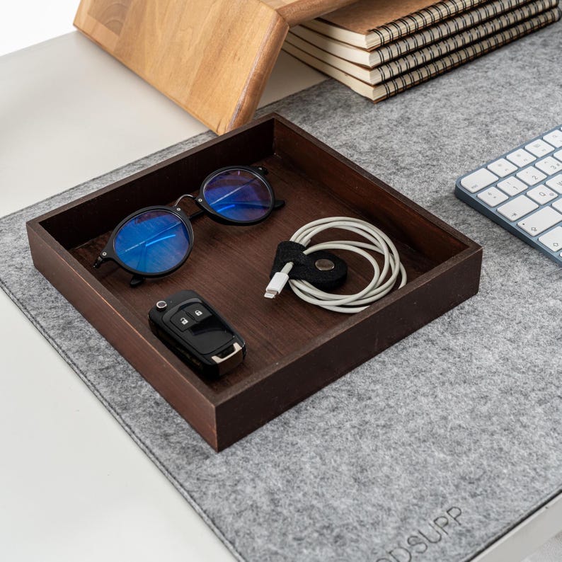 Wooden Catchall Tray Organizer, Wooden Desk Tray, Valet Tray, Office ...
