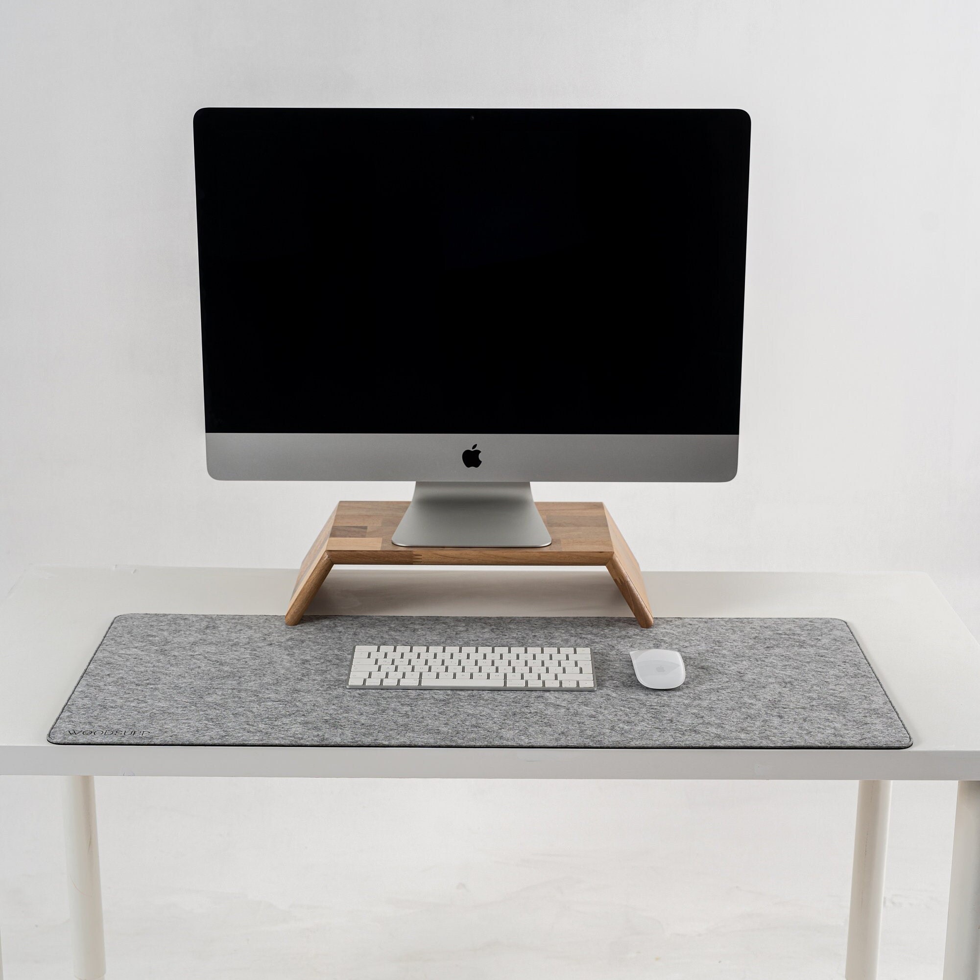 Felt and Leather Double Sided Desk Mat - 15"x35", Desk Blotter Pad ...