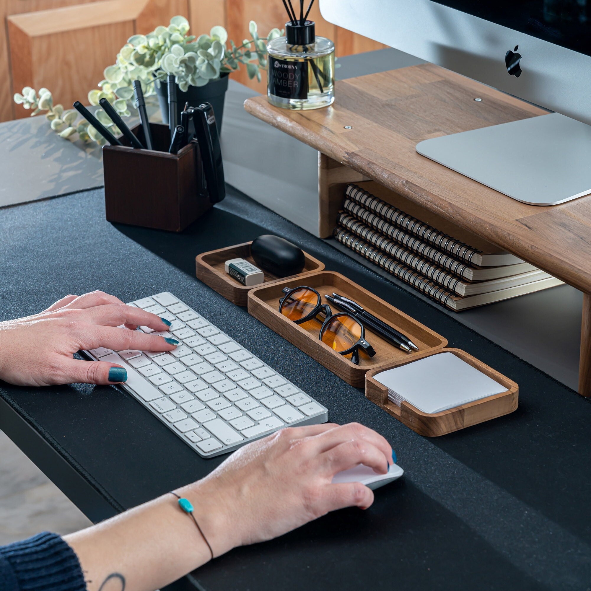 Large Wooden Tray, Catch All Tray, Desk Organization Set, Wooden Desk ...