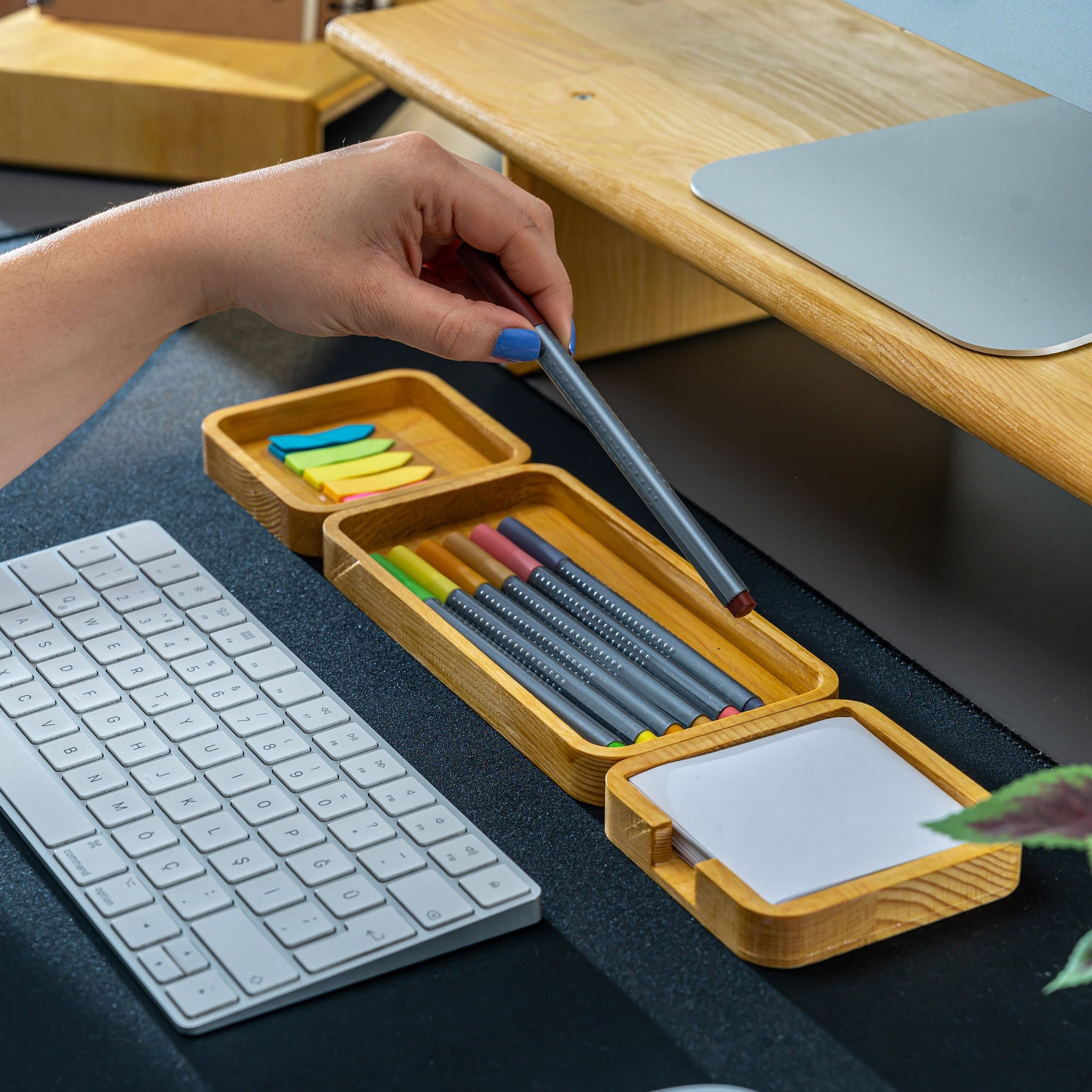 Large Wooden Tray, Catch All Tray, Desk Organization Set, Wooden Desk ...