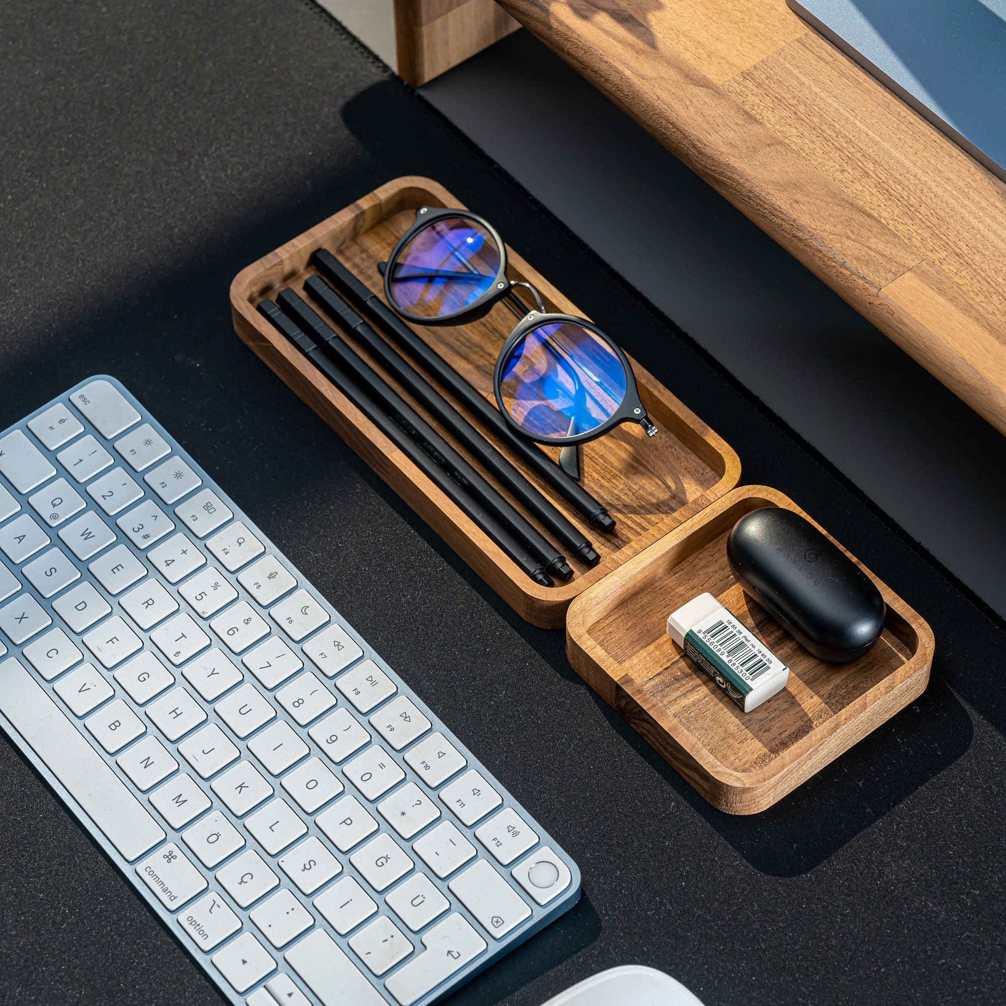 Large Wooden Tray, Catch All Tray, Desk Organization Set, Wooden Desk ...