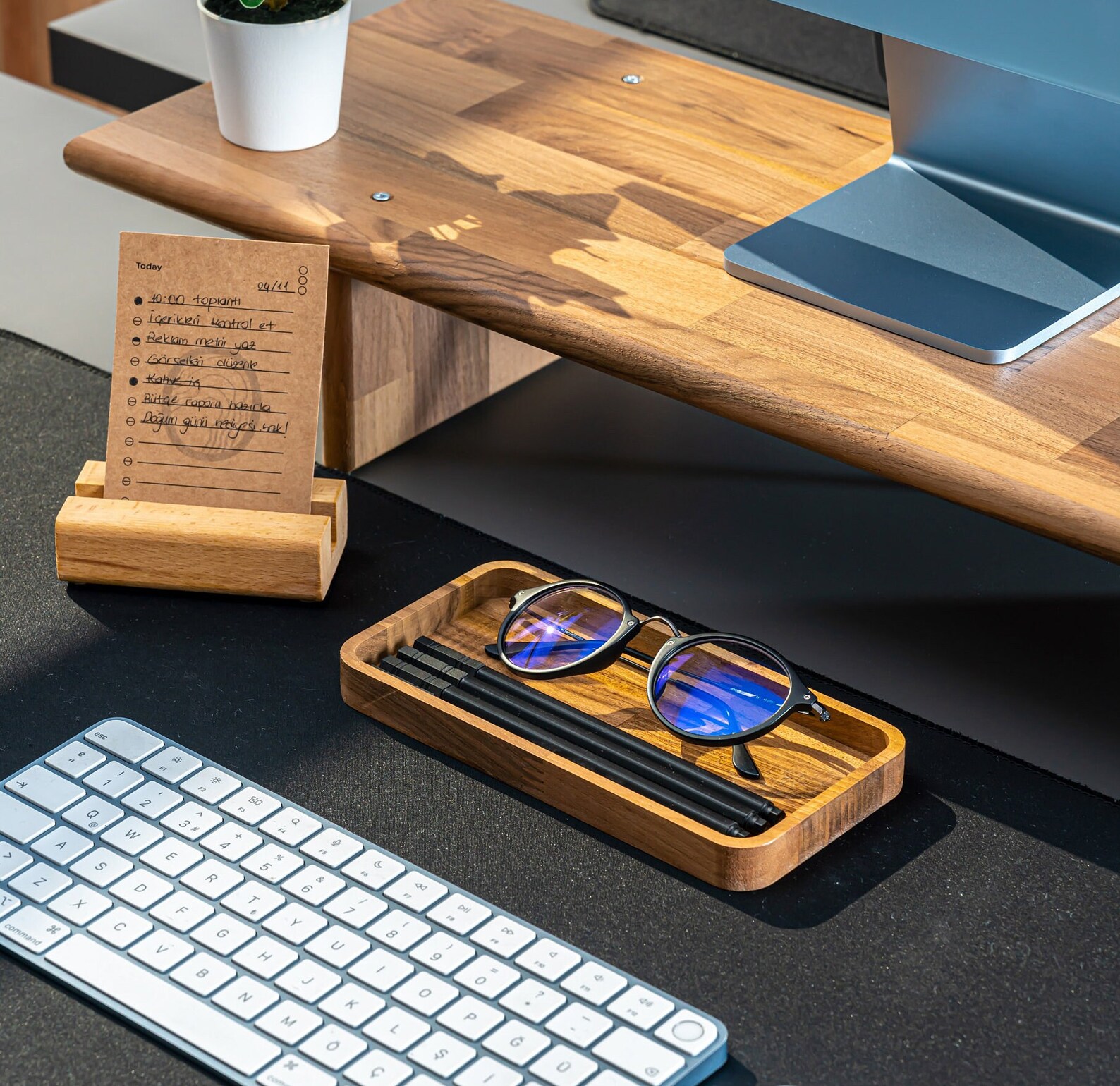 Large Wooden Tray, Catch All Tray, Desk Organization Set, Wooden Desk ...