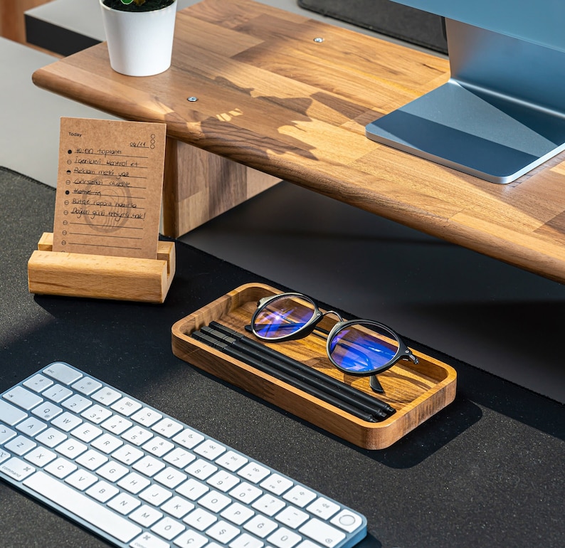 Large Wooden Tray, Catch All Tray, Desk Organization Set, Wooden Desk ...
