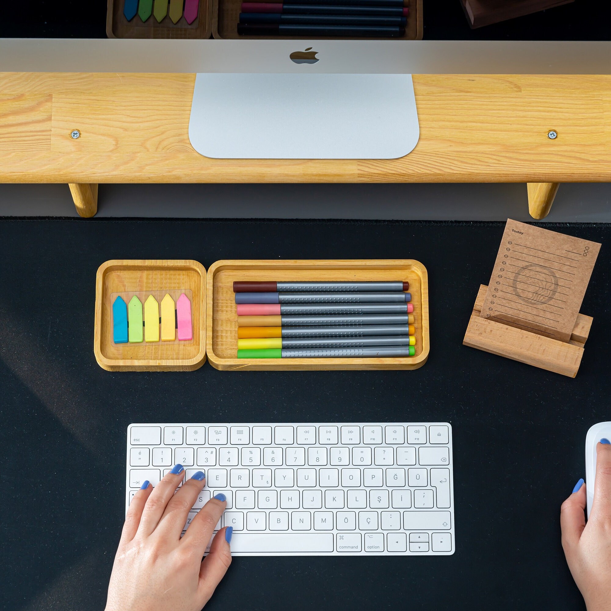 Large Wooden Tray, Catch All Tray, Desk Organization Set, Wooden Desk ...