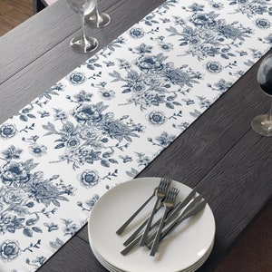 French Toile Countryside Table Runner Blue Wedding Table Runner French ...