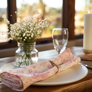 Pink Floral Toile Napkins Pink French Country Napkins Vintage Floral ...