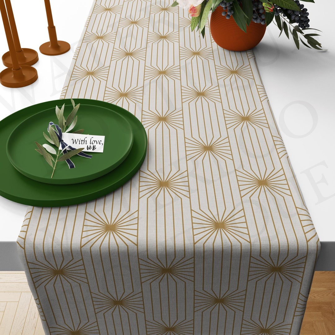 Art Deco Table Runner Art Deco Runner White Table Runner Gold Art Deco ...