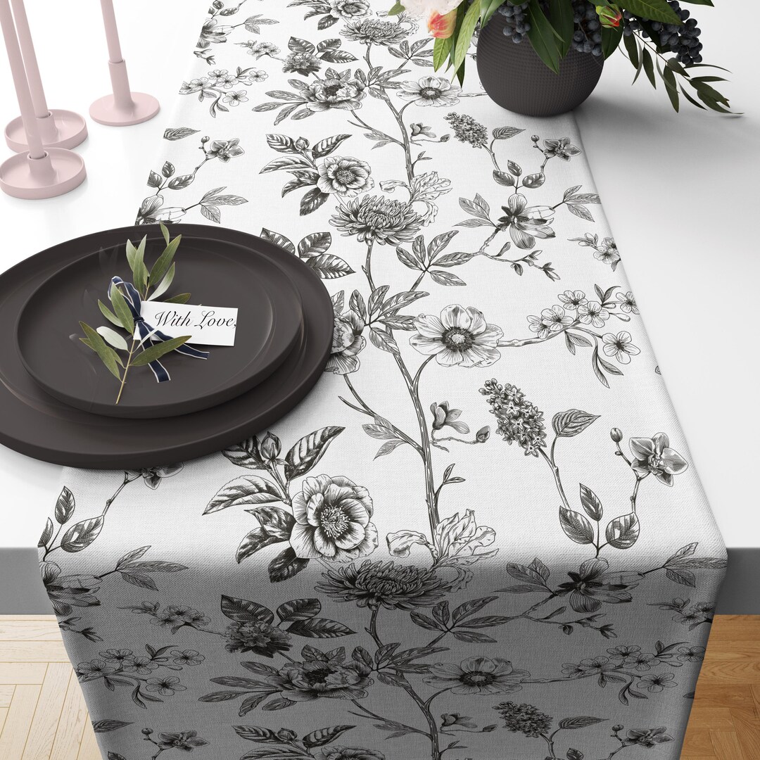 French Toile Countryside Table Runner French Toile Country Table Runner ...