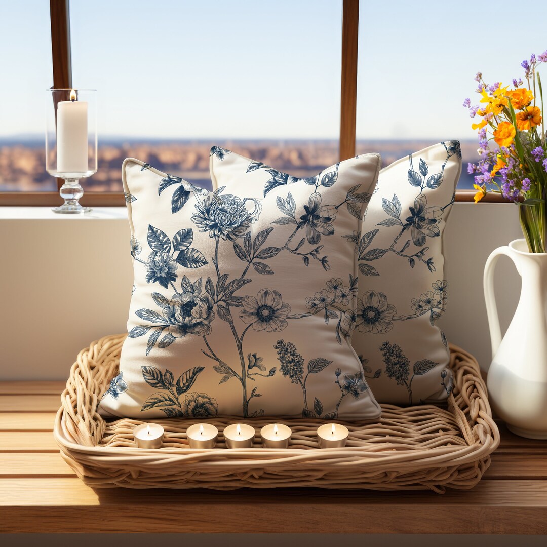 Blue White Toile Pillow Cover Blue White Toile Pillowcase Toile Throw ...