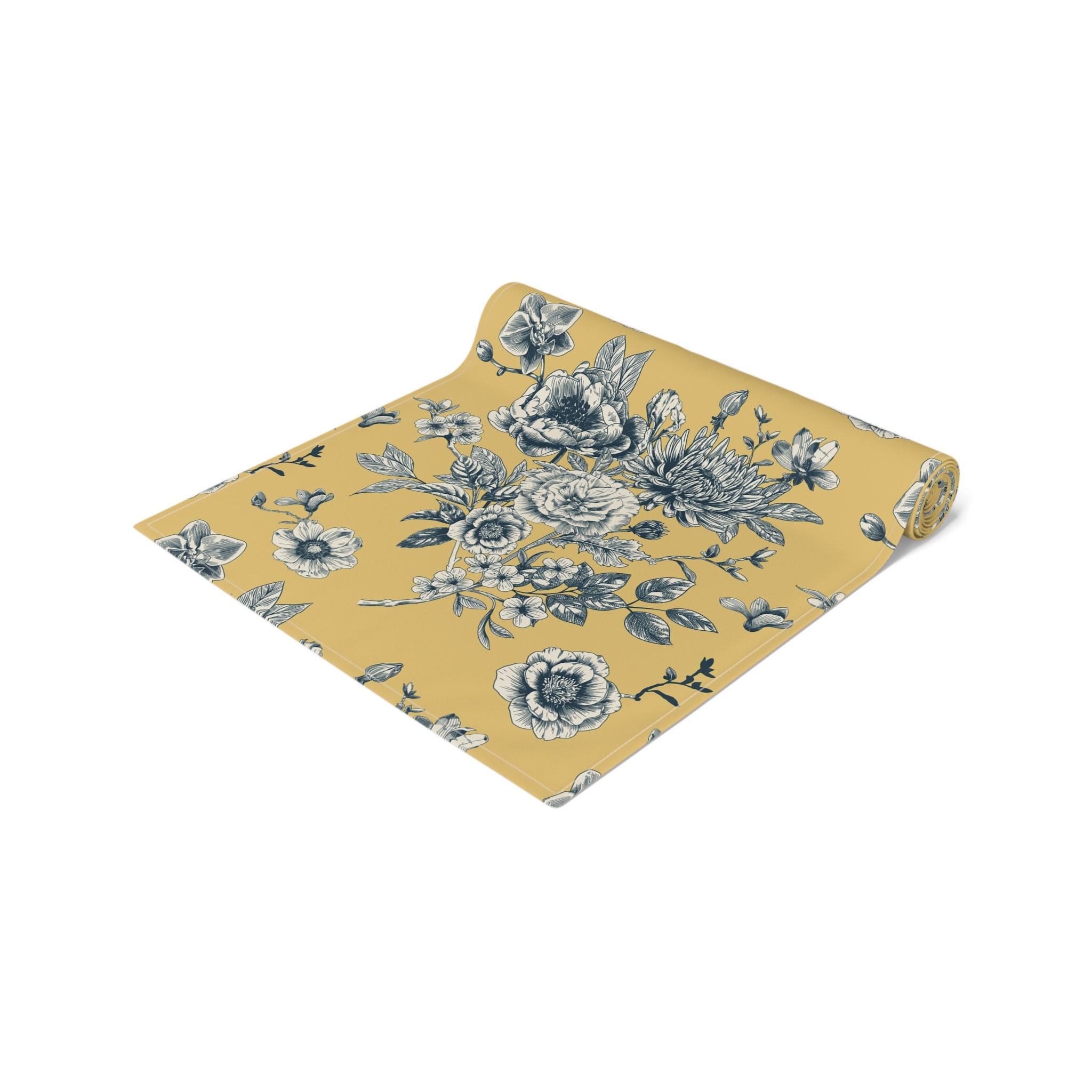 French Toile Table Runner: Yellow Floral Country Decor - Etsy