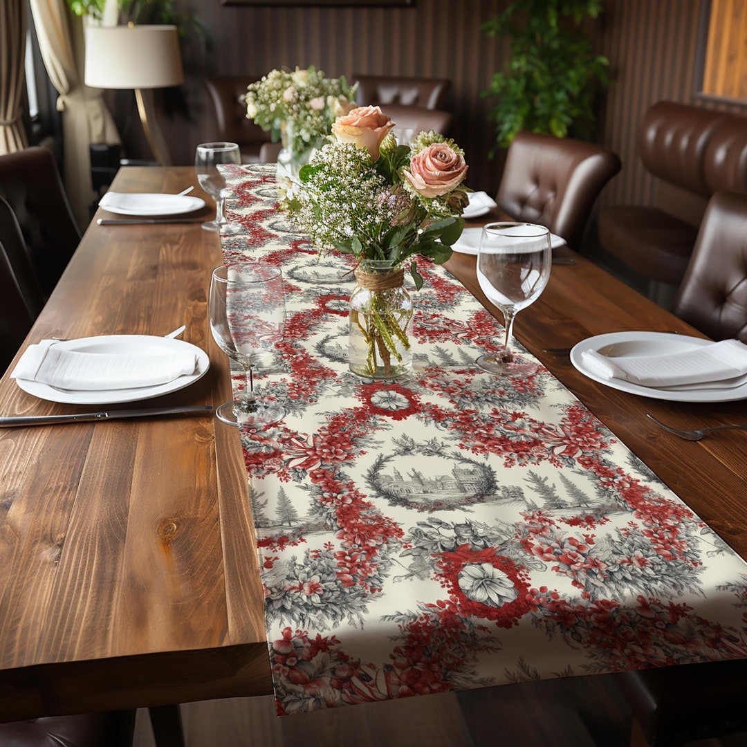 Toile Christmas Table Runner Christmas Toile Table Runner Xmas Table ...