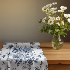 Blue Floral Toile Table Runner, French Country Cottage Decor - Etsy