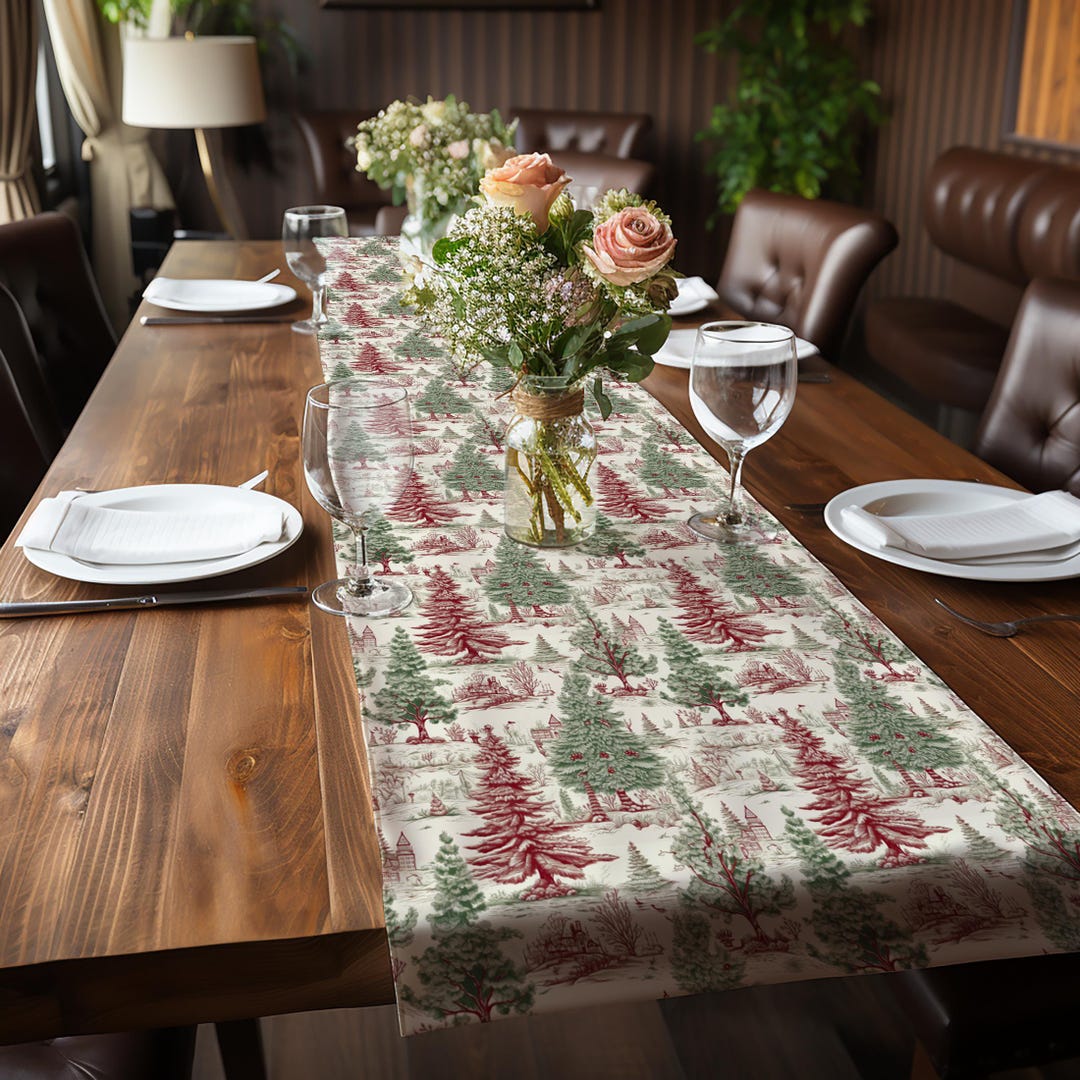 Christmas Toile Table Runner Winter Toile Table Runner Winter Pine ...