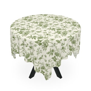 Green Toile Tablecloth: French Country Floral Table Decor (55.1" × 55.1 ...