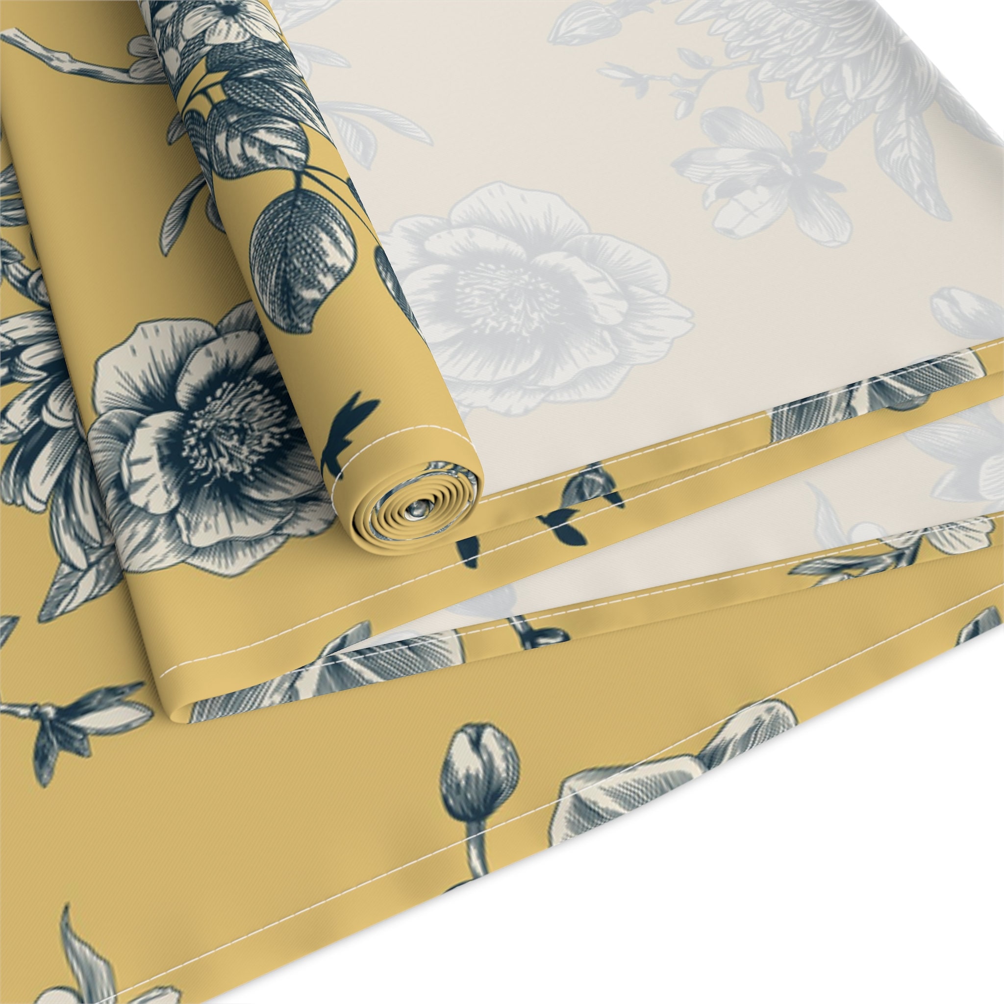 French Toile Table Runner: Yellow Floral Country Decor - Etsy