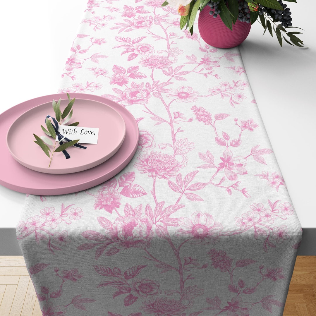 Pink Floral Toile Table Runner, French Country Decor - Etsy