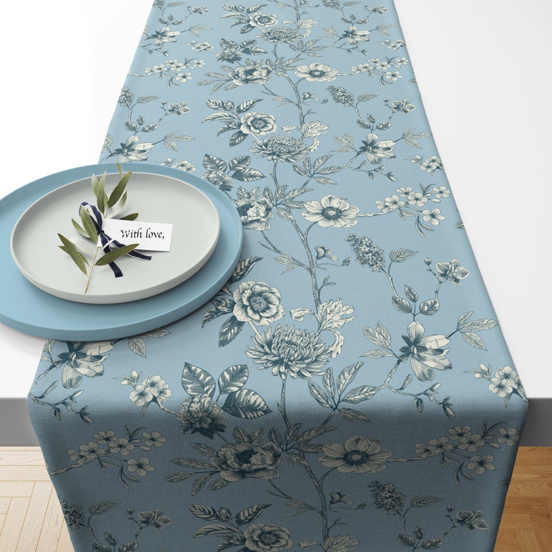French Country Table Runner Blue Toile Table Runner French Country Deco ...