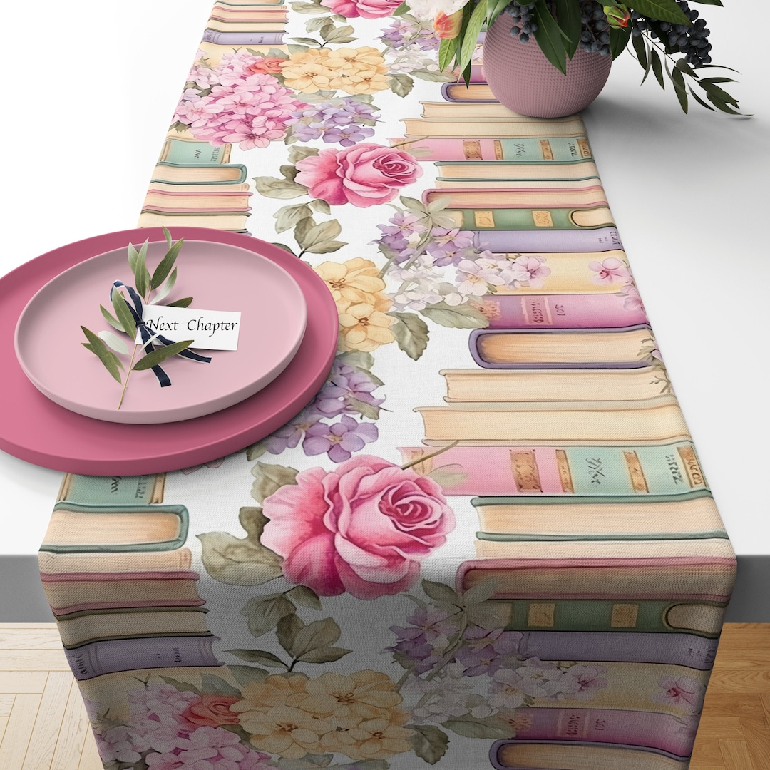 Floral Book Table Runner, Book Club Party Decor - Etsy