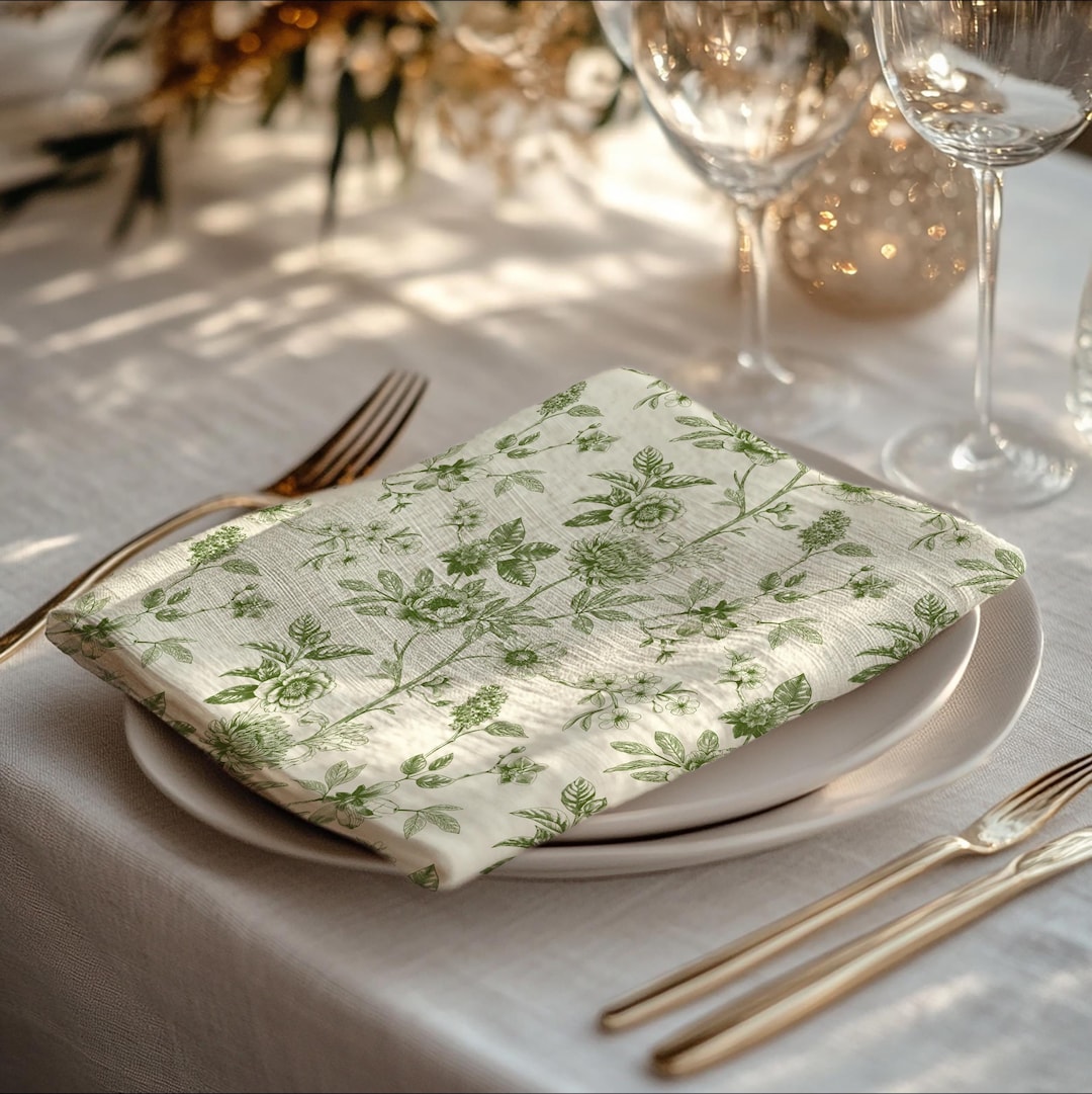 French Country Napkins Toile Napkins Vintage Floral Home Decor Green ...