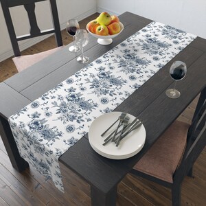 French Toile Countryside Table Runner Blue Wedding Table Runner French ...