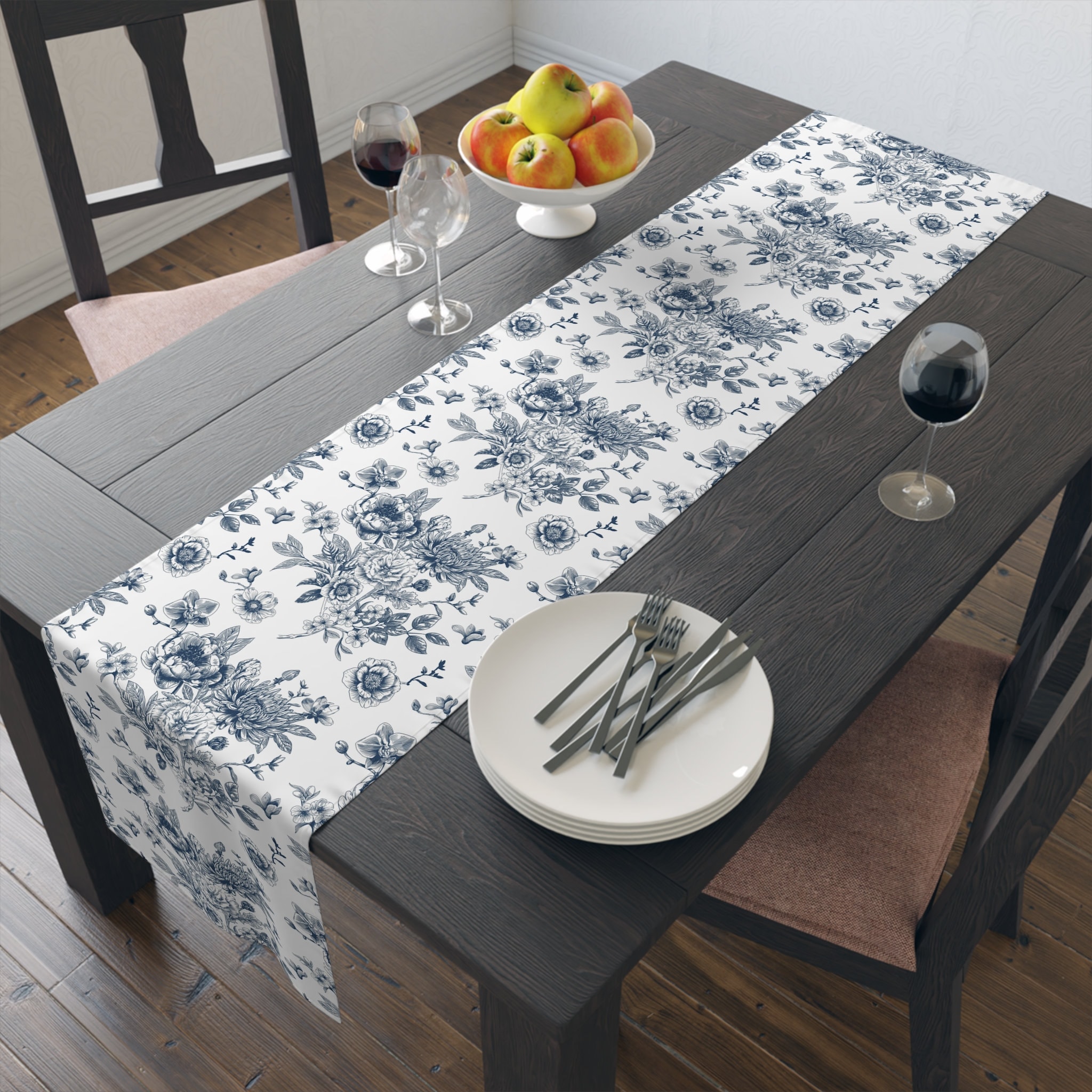 French Toile Countryside Table Runner French Toile Country Table Runner ...