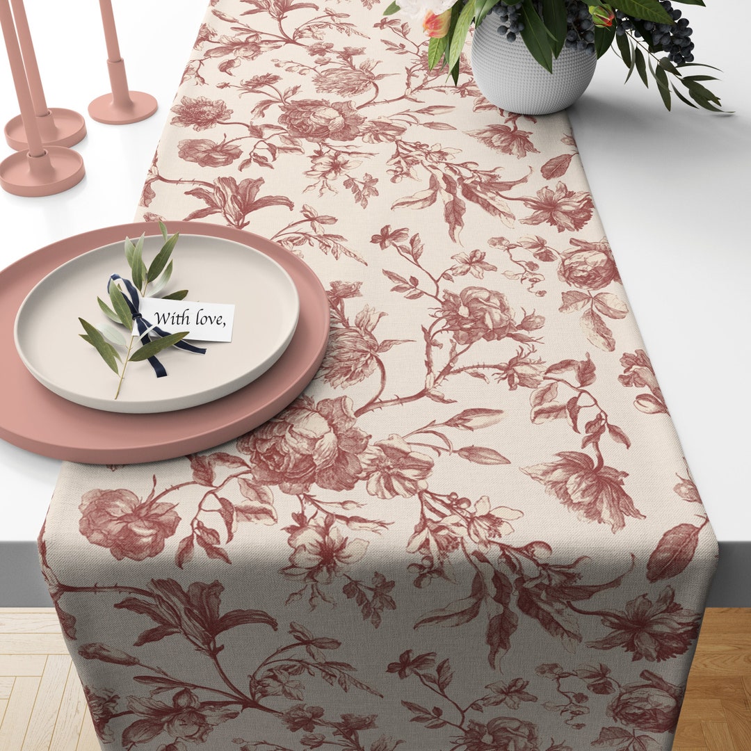 French Toile Countryside Table Runner French Toile Country Table Runner ...