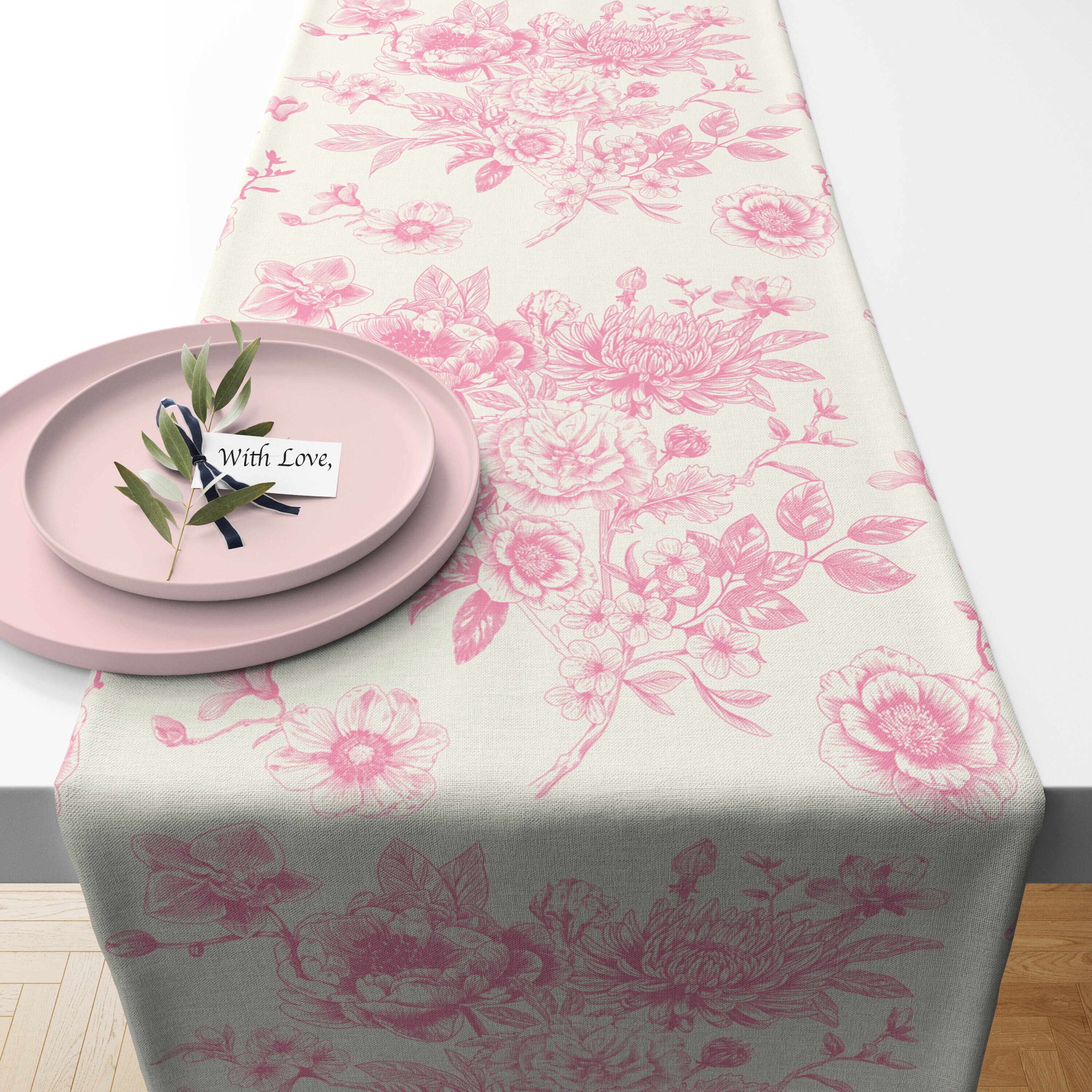 French Toile Countryside Table Runner French Toile Country Table Runner ...